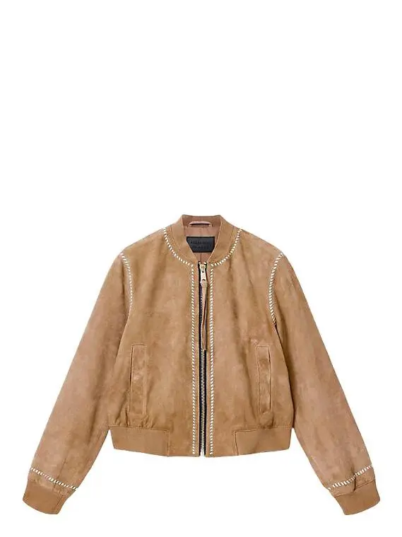 ALLSAINTS Orten Suede Bomber Jacket With Contrast Stitching - Sand Brown