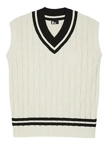 The Kooples V-neck Cable-knitted Cotton Vest - Black-ecru