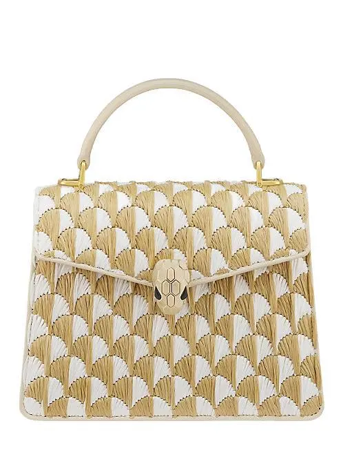 BVLGARI Serpenti Forever Medium Raffia Top-handle Bag - Beige