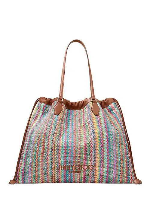 JIMMY CHOO Raffia Tote Bag - Multi/tan/light Gold