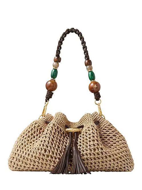 JIMMY CHOO Raffia Crochet Shoulder Bag - Natural/chocolate