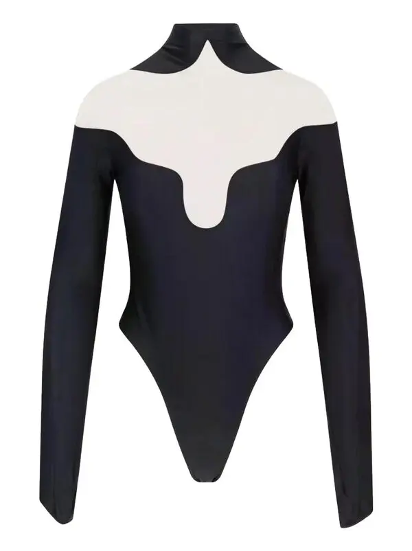 MUGLER High-neck Bodysuit With Star Zip Detail - Black