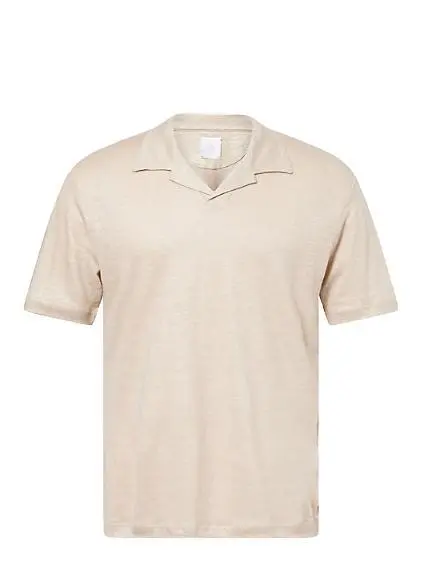 Eleventy Open-collar Short-sleeve Linen Polo Top - Sand