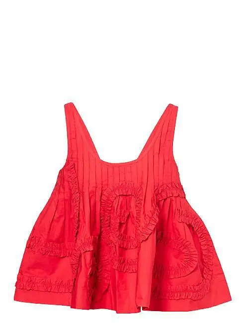 DAMSON MADDER Stella Ruffled Cotton Top - Red