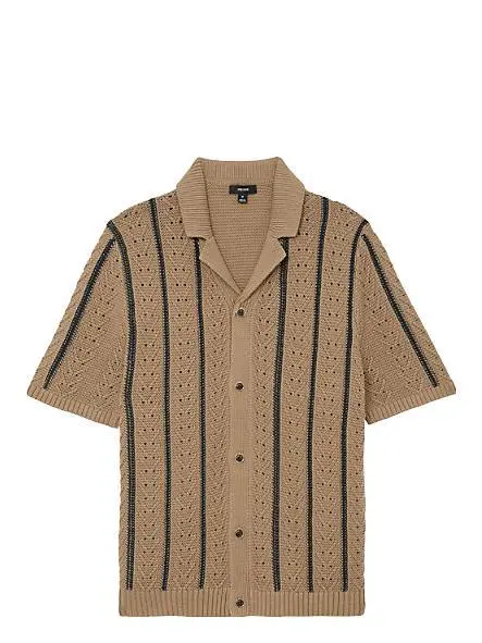 REISS Ellingham Striped Knitted Cotton-blend Shirt - Light Camel