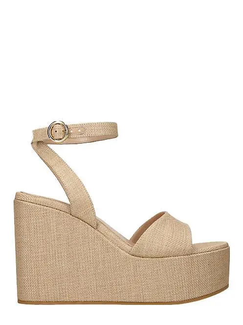 GIANVITO ROSSI Raffia Platform Wedge Sandals With Buckle - Cream