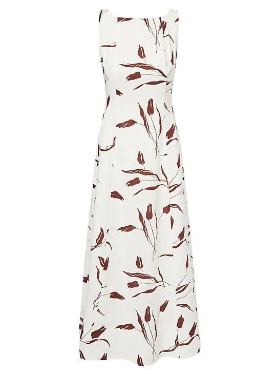 ME+EM Floral-print Linen-blend Maxi Dress - Light Cream/brown