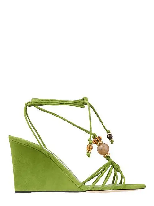 JIMMY CHOO Lova 85 Beaded Suede Wedge Heels - Clover Mix