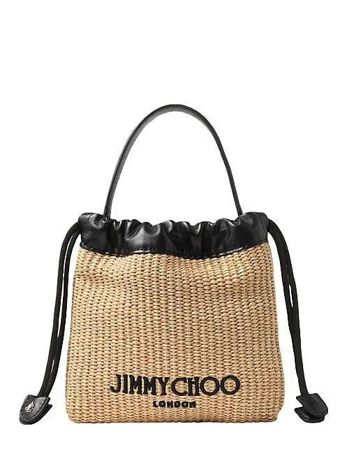 JIMMY CHOO Raffia Pouch With Embroidered Logo - Natural/black