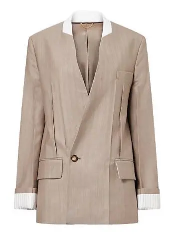 Victoria Beckham Collarless Double-breasted Jacket - Limestone