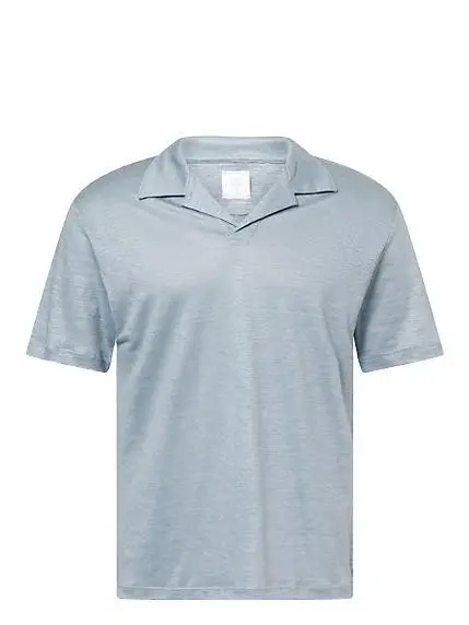 Eleventy Open-collar Short-sleeve Linen Polo Top - Denim