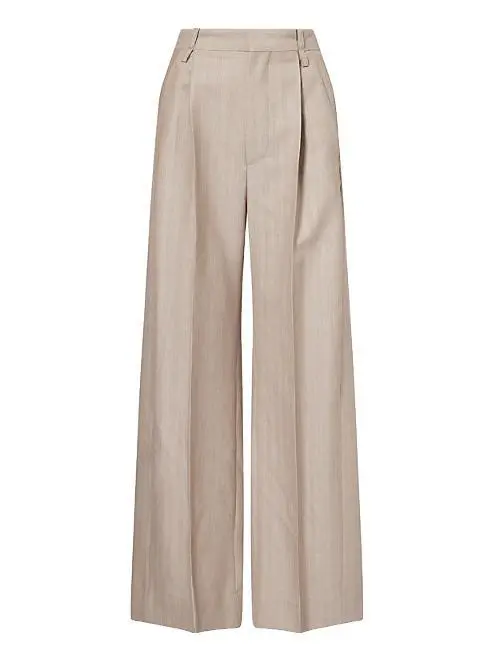 Victoria Beckham Pleated Wide-leg Virgin Wool Trousers - Limestone
