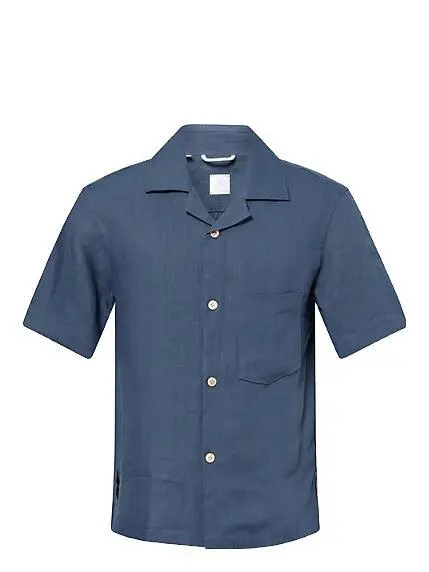Eleventy Patch-pocket Short-sleeve Linen Shirt - Royal Blue