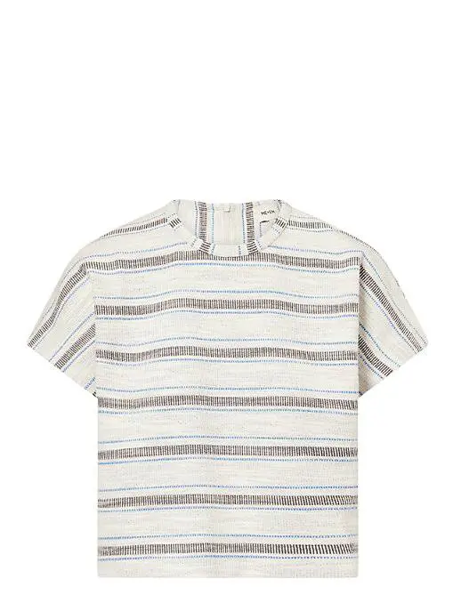 ME+EM Striped Textured Cotton-blend Top - Light Cream Multi