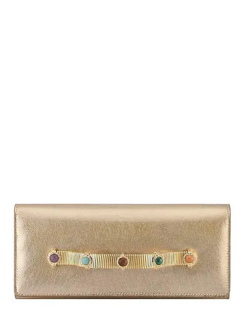 BVLGARI Tubogas Cabochon Metallic-leather Evening Clutch - Gold