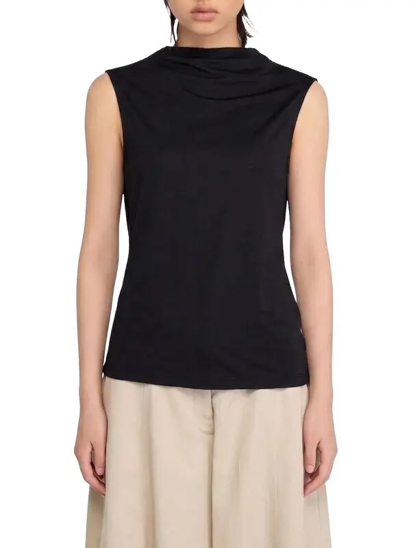 SEMICOUTURE Sleeveless Draped Top - Black
