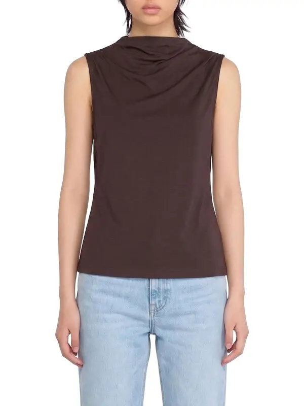 SEMICOUTURE Sleeveless Draped Top - Brown