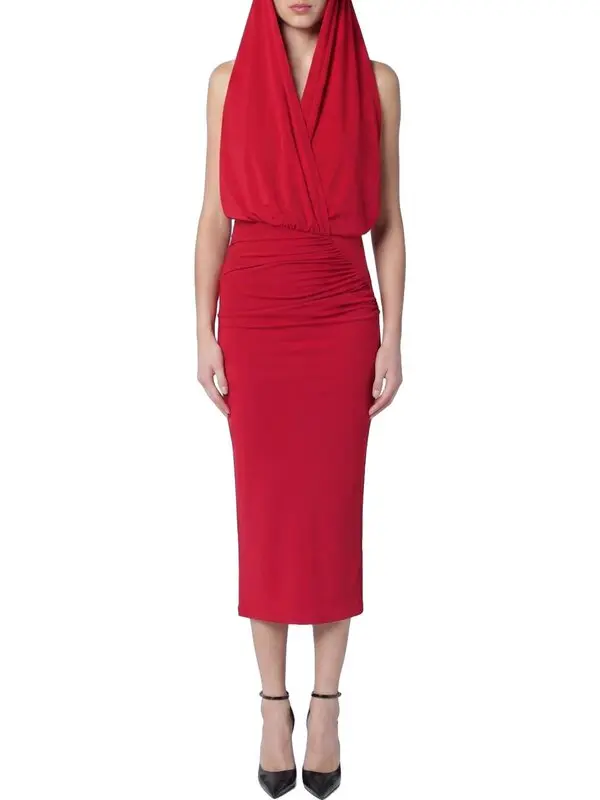 Andamane Sleeveless Ruched Midi Dress - Red