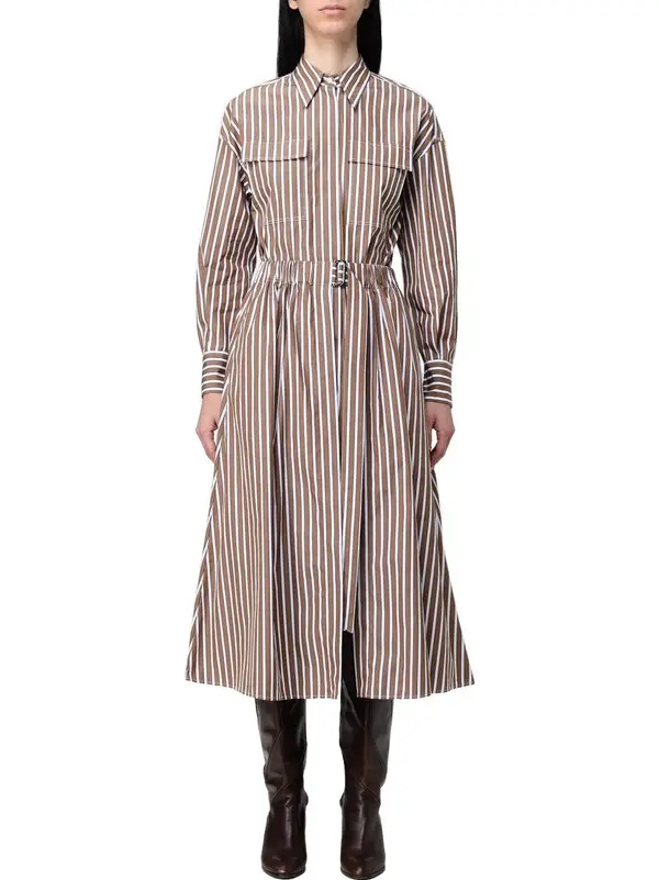Brunello Cucinelli Striped Midi Shirt Dress - Brown