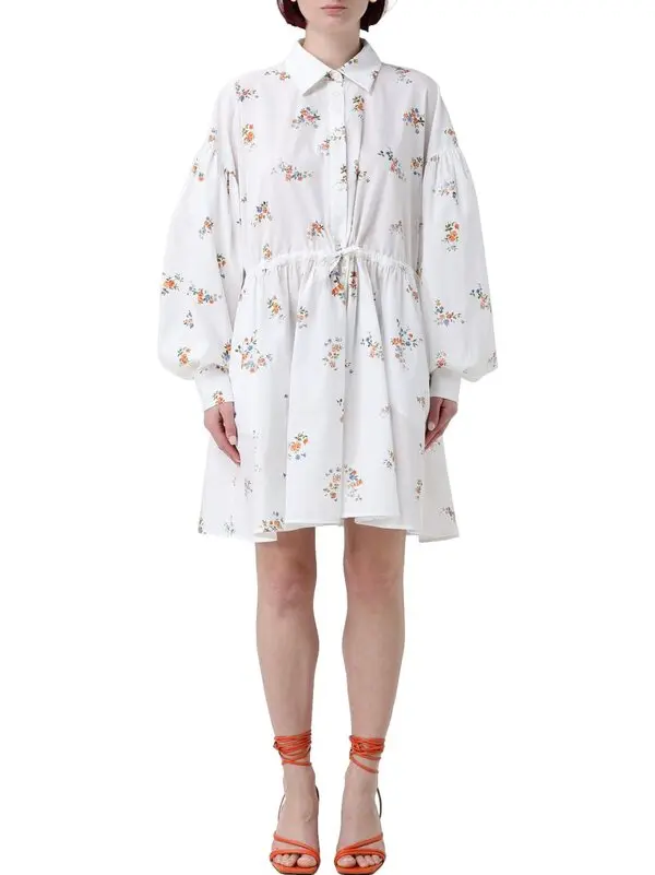 MSGM Floral Print Shirt Dress - White