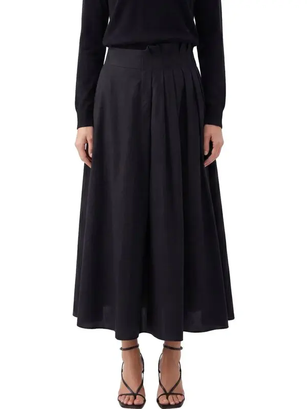MSGM Pleated Cotton Midi Skirt - Black