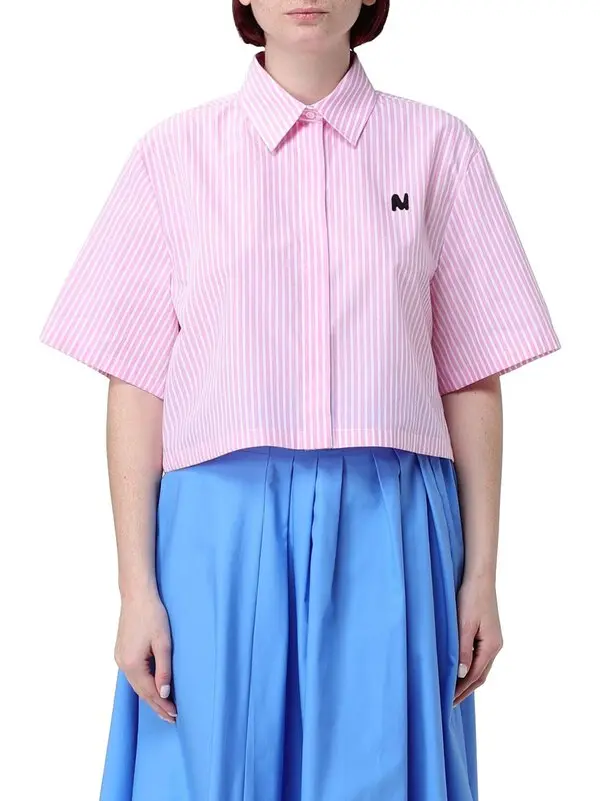 MSGM Striped Shirt With Logo Detail - Pink