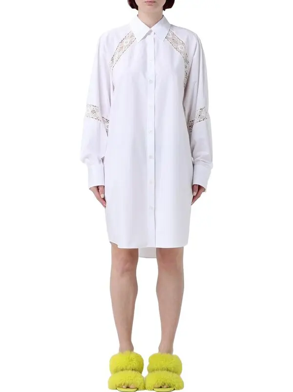 MSGM Lace Trimmed Shirt Dress - White
