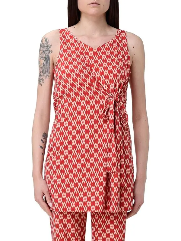 Malìparmi Sleeveless Geometric Print Top With Tie Detail - Natural