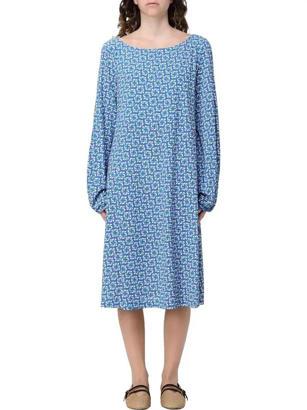Malìparmi Printed Midi Dress With Long Sleeves - Blue