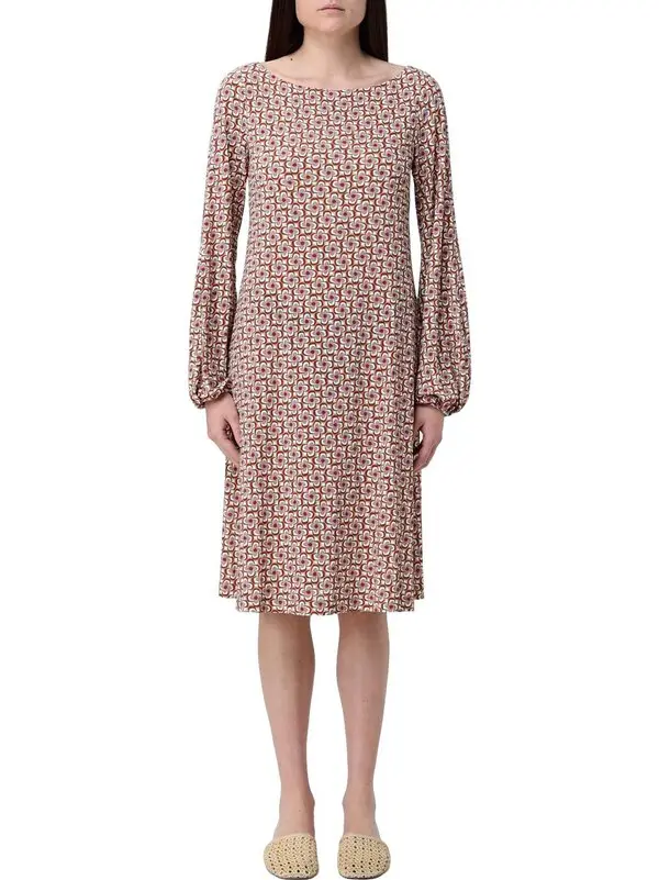 Malìparmi Printed Midi Dress With Long Sleeves - Brown
