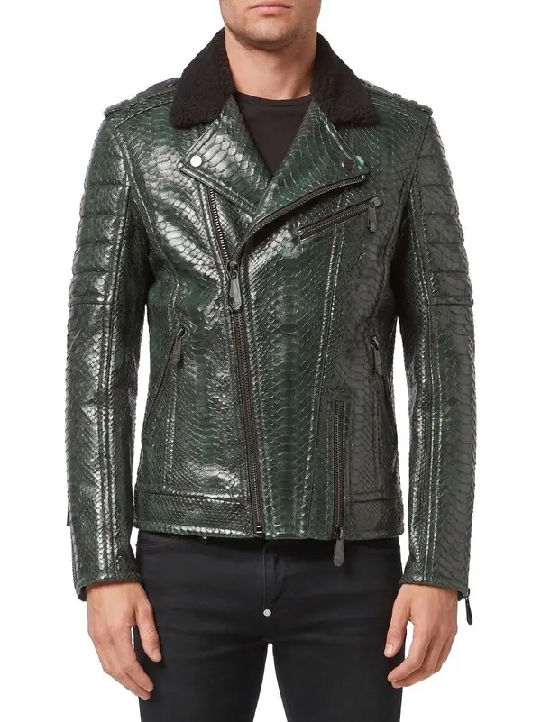 Philipp Plein Snake Leather Biker Jacket - Green