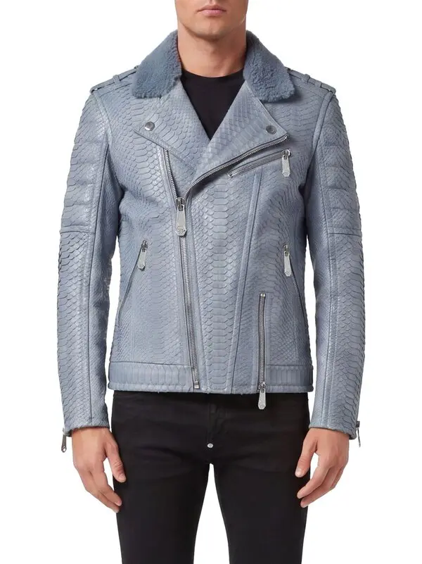 Philipp Plein Snake Leather Biker Jacket - Turquoise