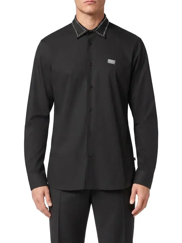 Philipp Plein Cotton Shirt With Studs - Black