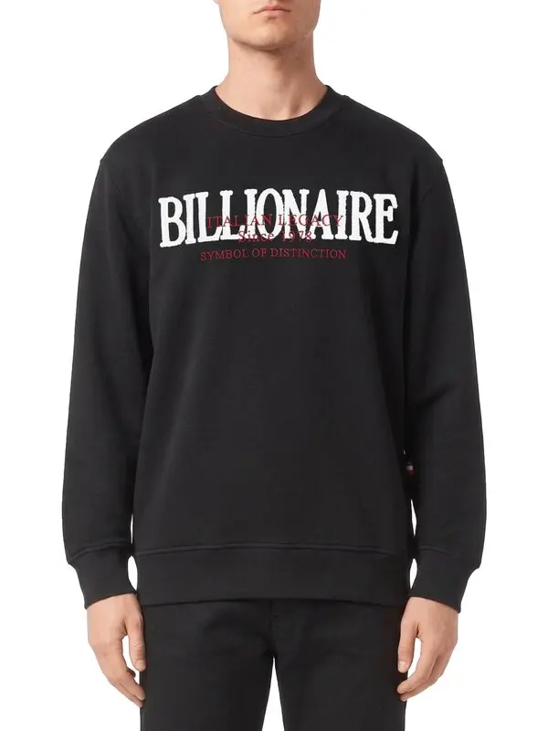 BILLIONAIRE Embroidered Logo Cotton Crewneck Sweatshirt - Black