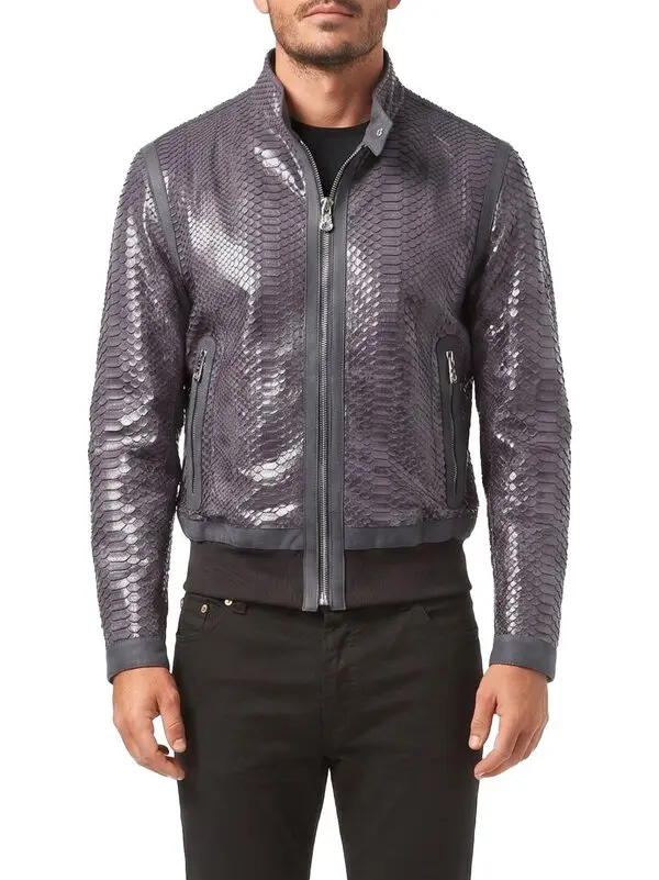 BILLIONAIRE Python Leather Jacket - Grey