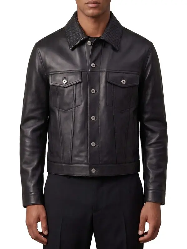 Bottega Veneta Leather Shirt Jacket - Black
