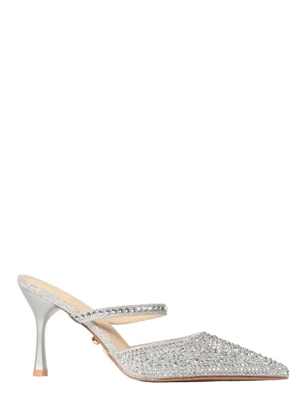 TWENTY FOURHAITCH Embellished Pointed Toe Heeled Mules - Silver
