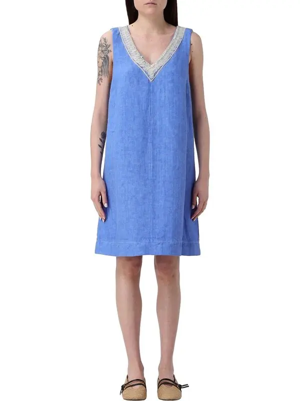 120% Lino Sleeveless V-neck Dress - Avion