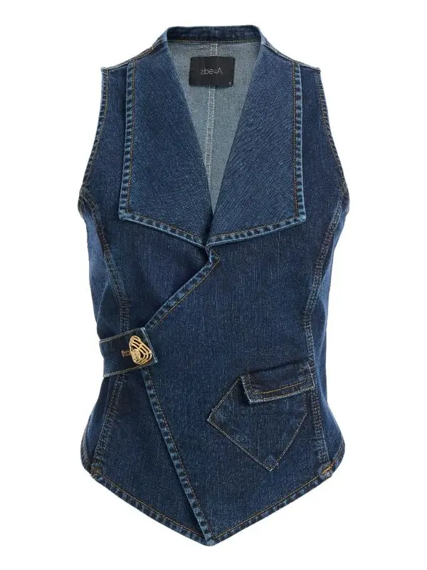2BE4A Double Breasted Denim Vest - Blue