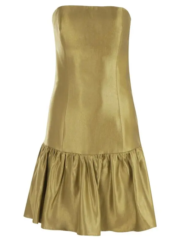 NĀSH Domenica Olive Taffeta Strapless Mini Dress With Pleated Skirt - Green