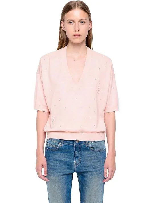 Zadig&Voltaire Wully Diamanté V-neck Sweater - Pink