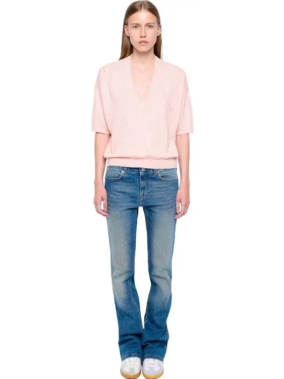 Zadig&Voltaire Wully Diamanté V-neck Sweater - Pink