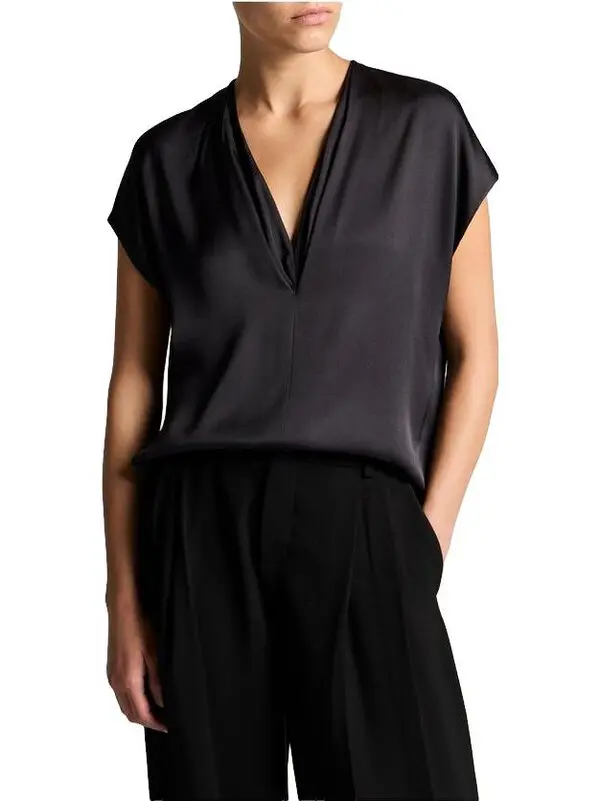 Vince Silk-blend Double V-neck Cap Sleeve Top - Blue / Navy