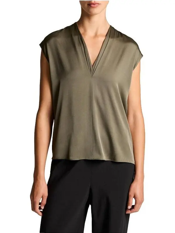 Vince Silk-blend Double V-neck Cap Sleeve Top - Green