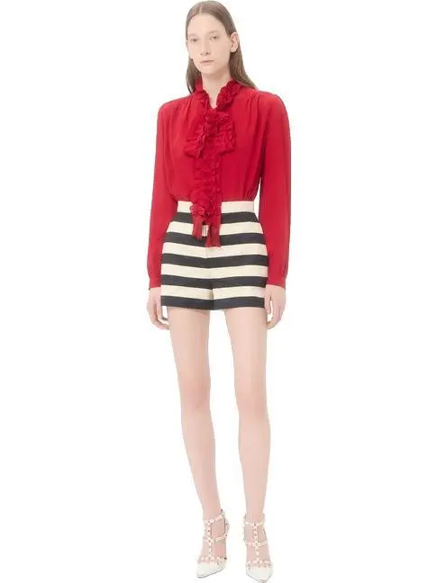 Valentino Garavani Cotton Satin Shorts With Maxi Barré Stripe - Black