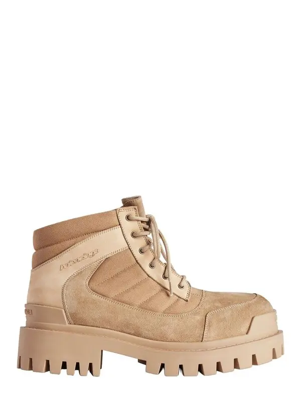 Balenciaga Combat Strike Low Boot In Nubuck, Suede, And Cotton Canvas - Beige