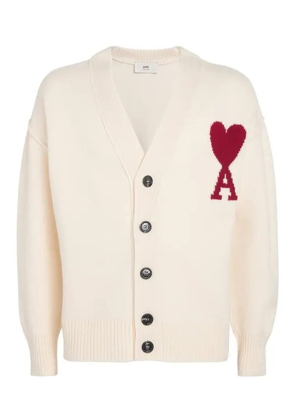 Ami Virgin Wool De Coeur Cardigan - Ivory