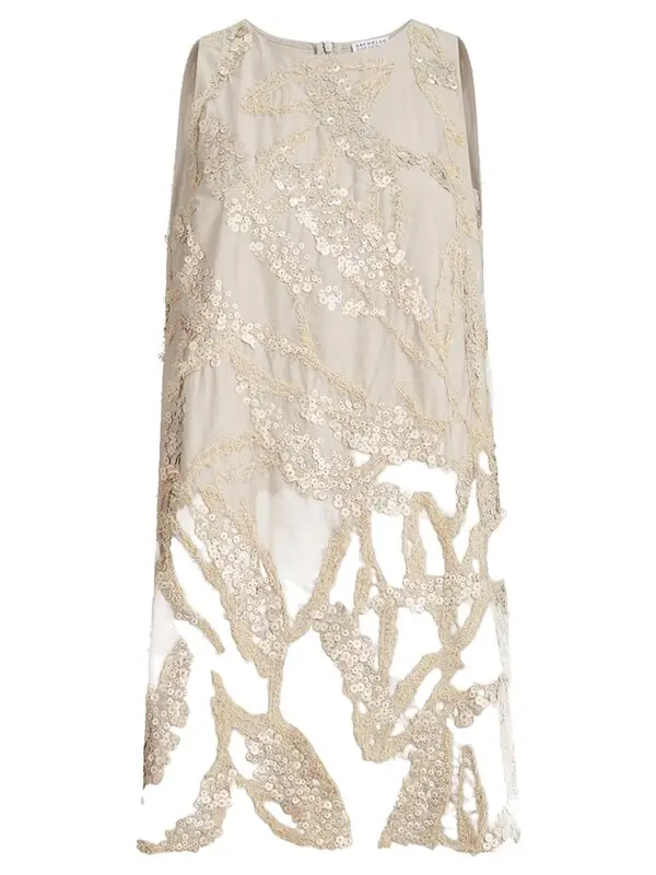 Brunello Cucinelli Cotton-blend Embroidered Mini Dress - Grey