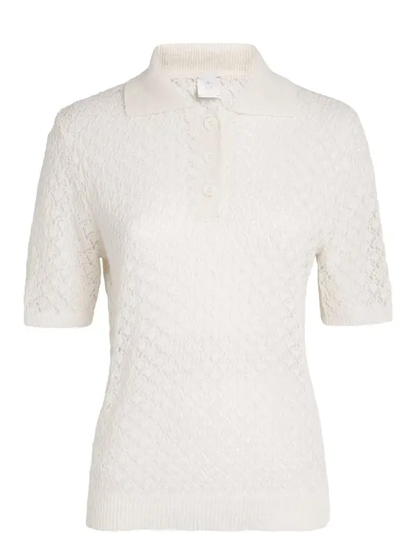Eleventy Linen-cotton-silk Blend Pointelle Knit Polo Sweater - Ivory