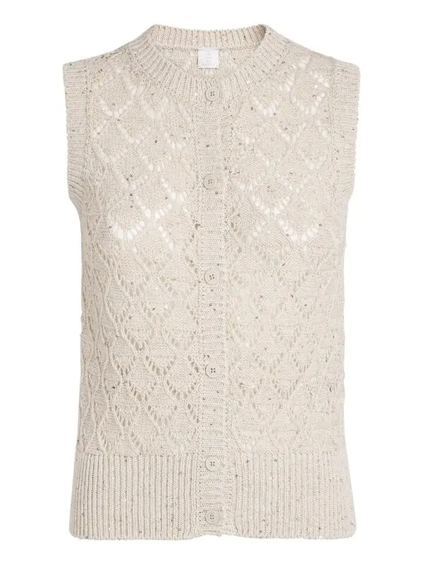 Eleventy Cotton-linen Blend Sequined Cardigan - Ivory